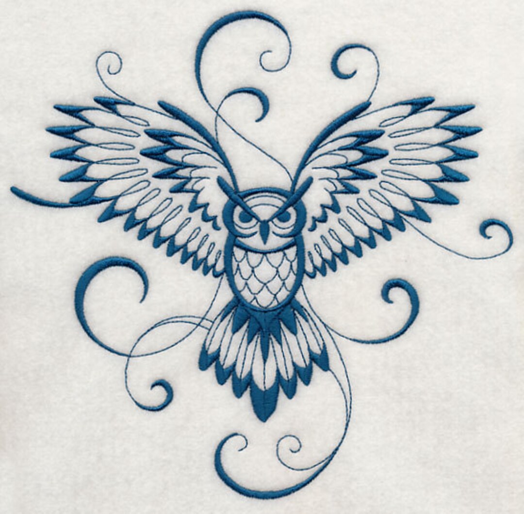 INKY OWL in FLIGHT - Machine Embroidered Quilt Blocks(azeb) - Etsy