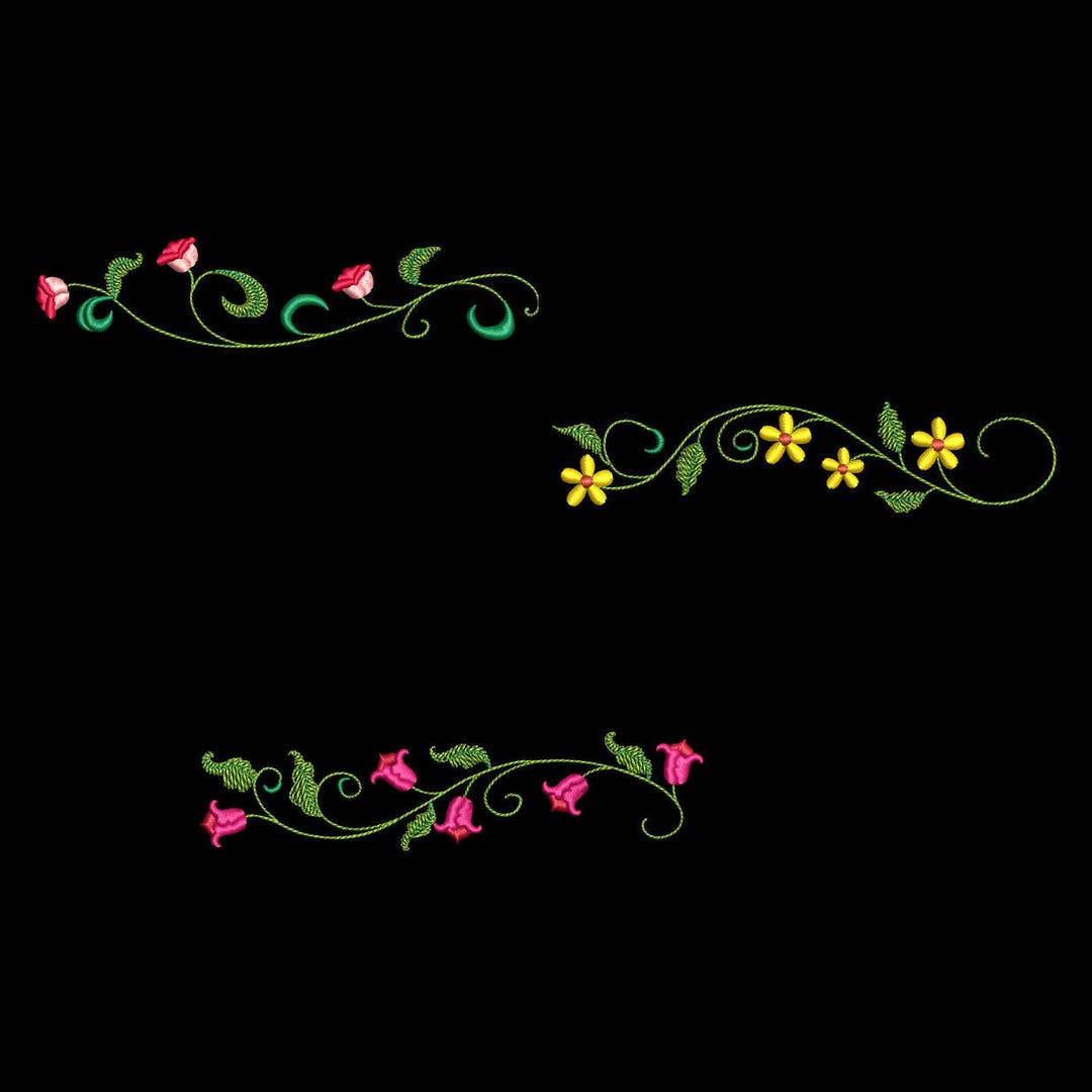 SIMPLE FLOWER BORDERS (5inch) - 10 Machine Embroidery Designs Instant ...