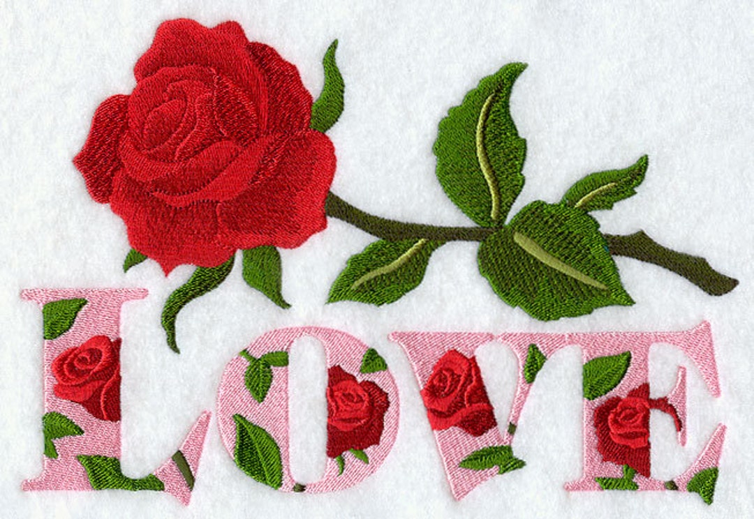 LOVE & ROSES Machine Embroidered Quilt Block azeb - Etsy