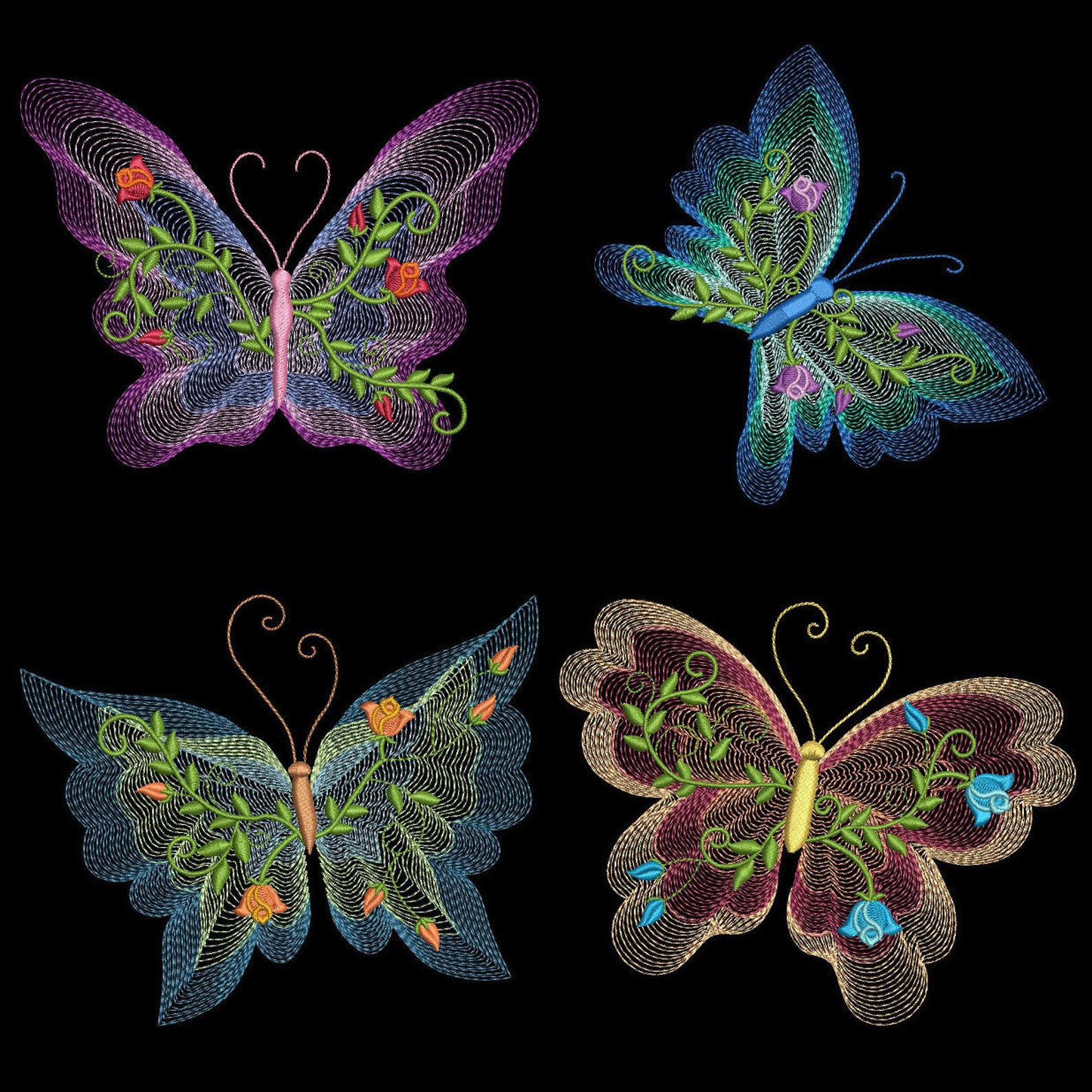 FLUTTERBY LUV #3 (4 Inch Size) Pack- 10 Machine Embroidery Designs ...