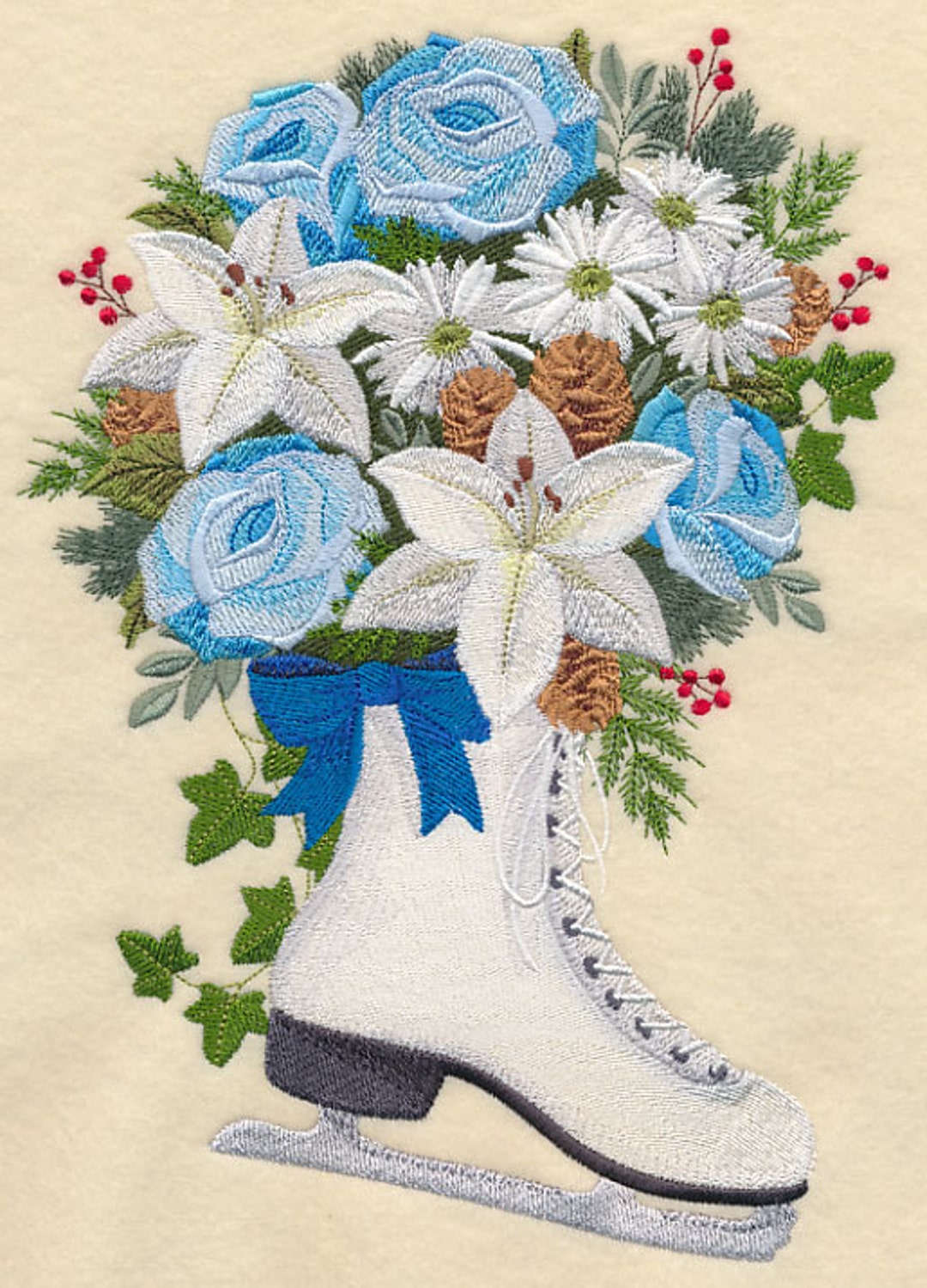 ICE SKATE & WINTER Bouquet Machine Embroidered Quilt Block azeb - Etsy