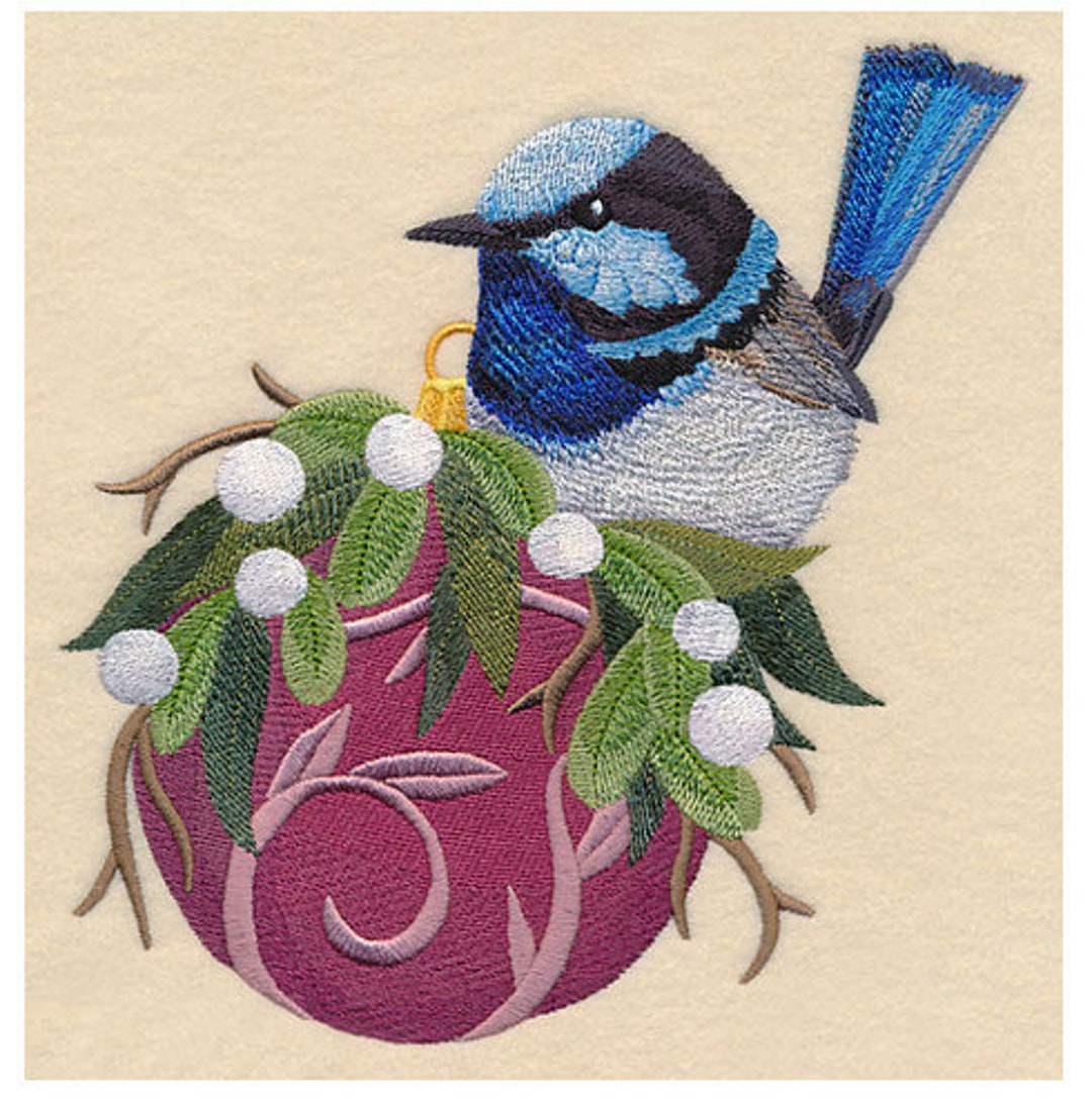 AUSTRALIAN BLUE WREN on Ornament - Machine Embroidered Quilt Block ...