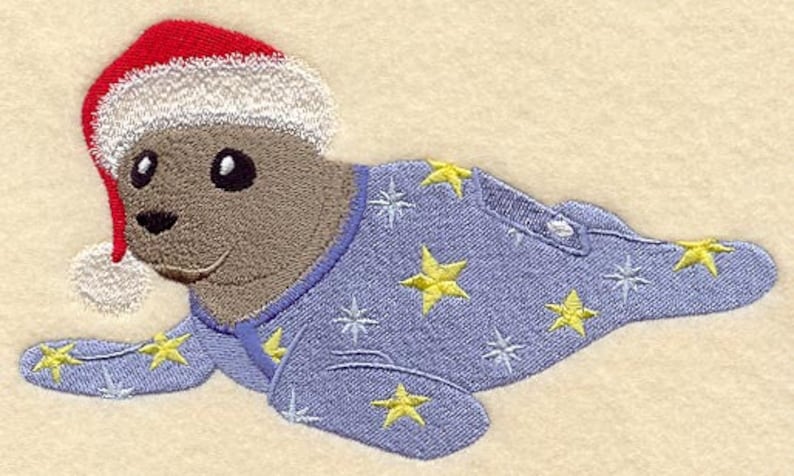 SALLY SEAL in CHRISTMAS Pjs - Machine Embroidered Quilt Blocks (azeb ...