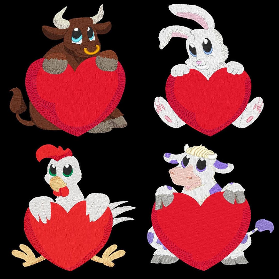 CRITTER HEARTS - 30 Machine Embroidery Designs Instant Download 4x4 5x7 ...