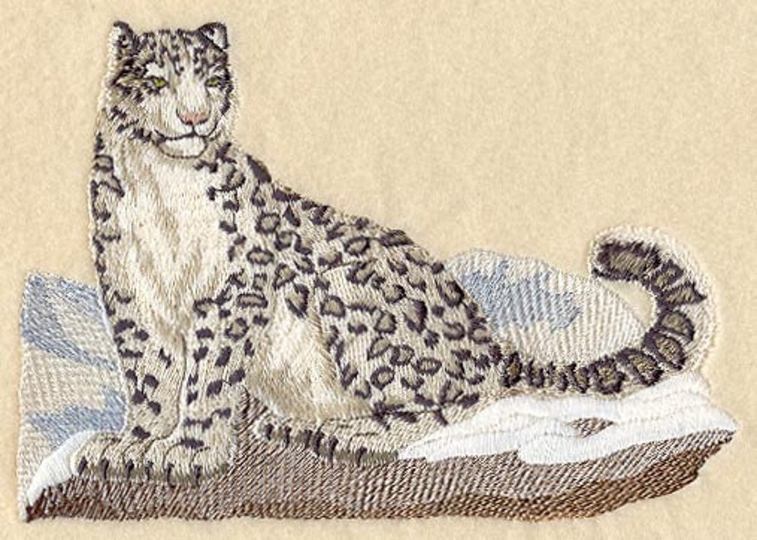 SNOW LEOPARD Machine Embroidered Quilt Block AZEB - Etsy