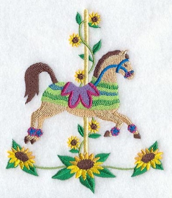 SUMMER CAROUSEL HORSE Machine Embroidered Quilt Blockazeb - Etsy