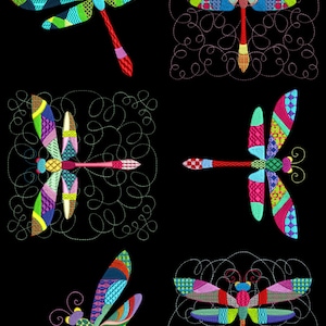PATCHWORK DRAGONFLIES (4inch) - 24 Machine Embroidery Designs Instant ...