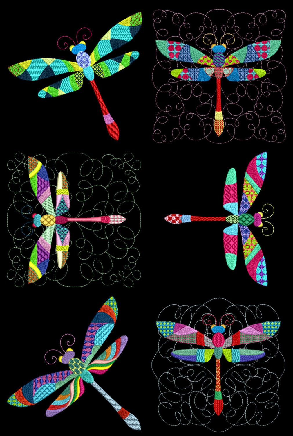 PATCHWORK DRAGONFLIES 6inch 24 Machine Embroidery Designs | Etsy