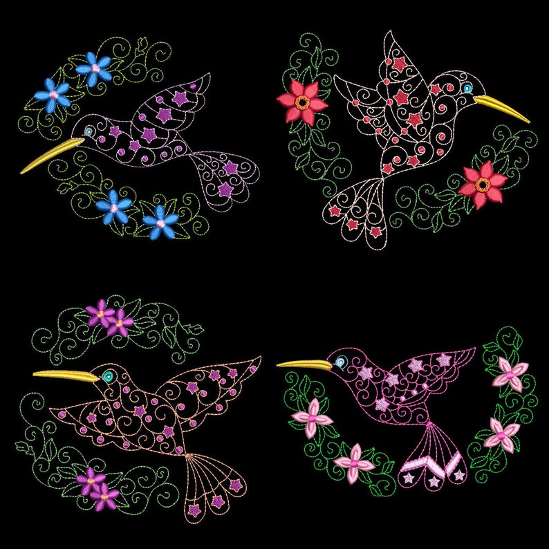 HUMMERS & FLOWERS (5 Inch)- 10 Machine Embroidery Designs Instant ...