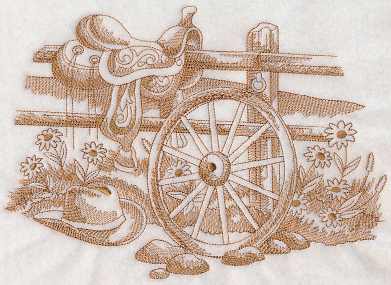WAGON WHEEL SCENE toile Machine Embroidery Quilt Block - Etsy