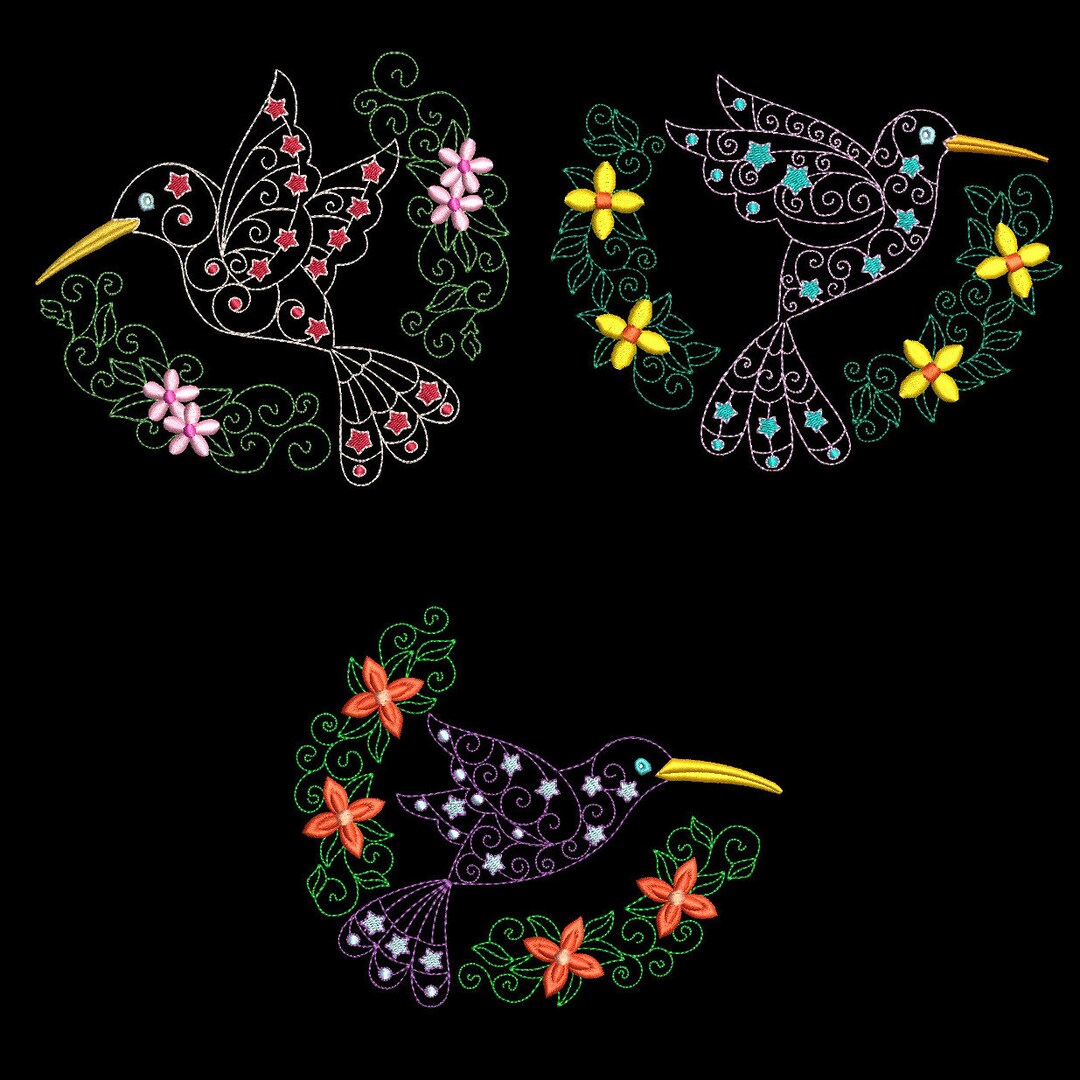 HUMMERS & FLOWERS (5 Inch)- 10 Machine Embroidery Designs Instant ...