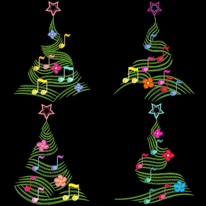 MUSICAL CHRISTMAS TREES (6inch) - 10 Machine Embroidery Designs Instant ...