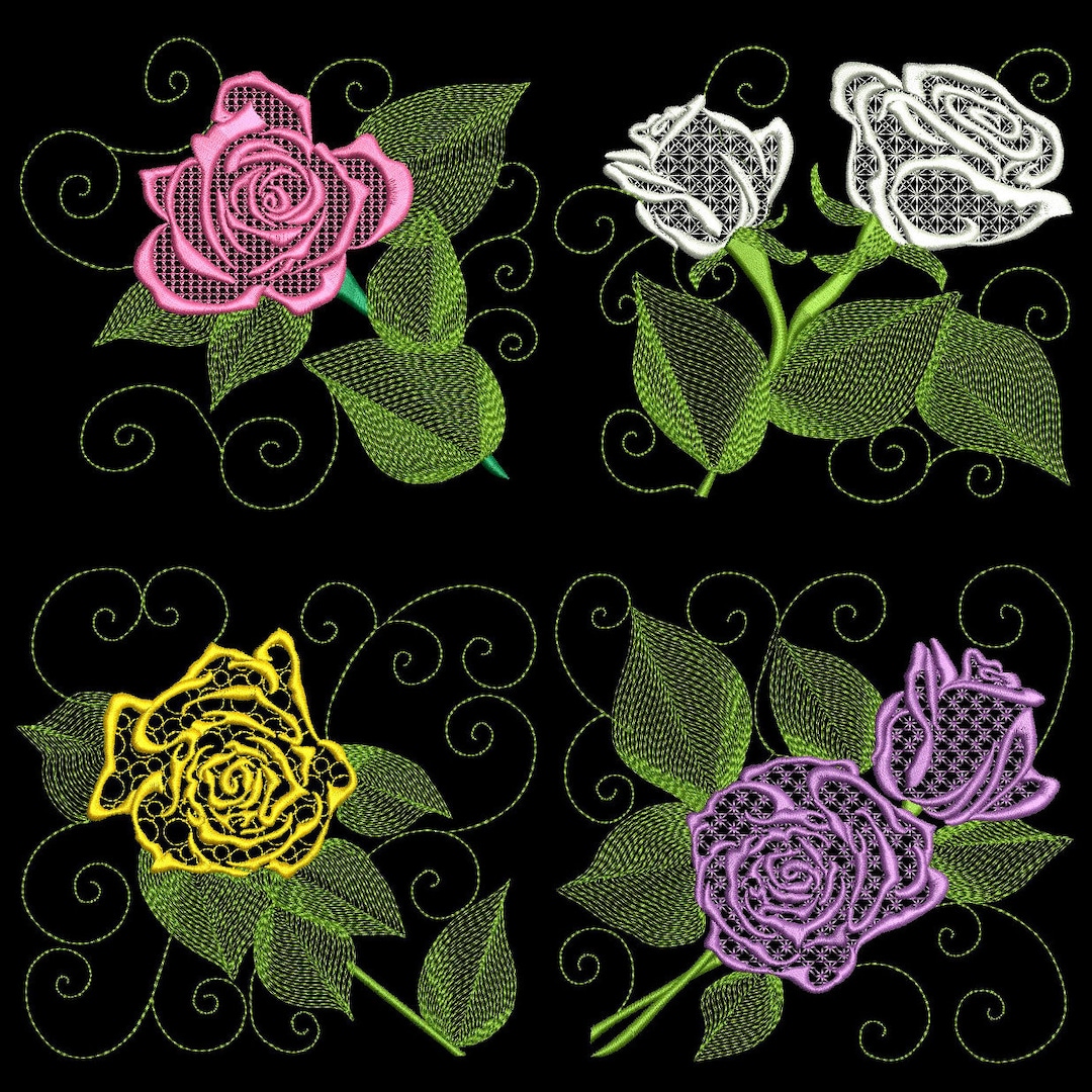 ELEGANT ROSES (4inch) - 10 Machine Embroidery Designs Instant Download ...