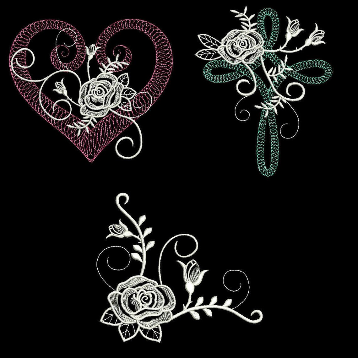 WHITE ROSE (6 INCH Size) - 10 Machine Embroidery Designs Instant ...
