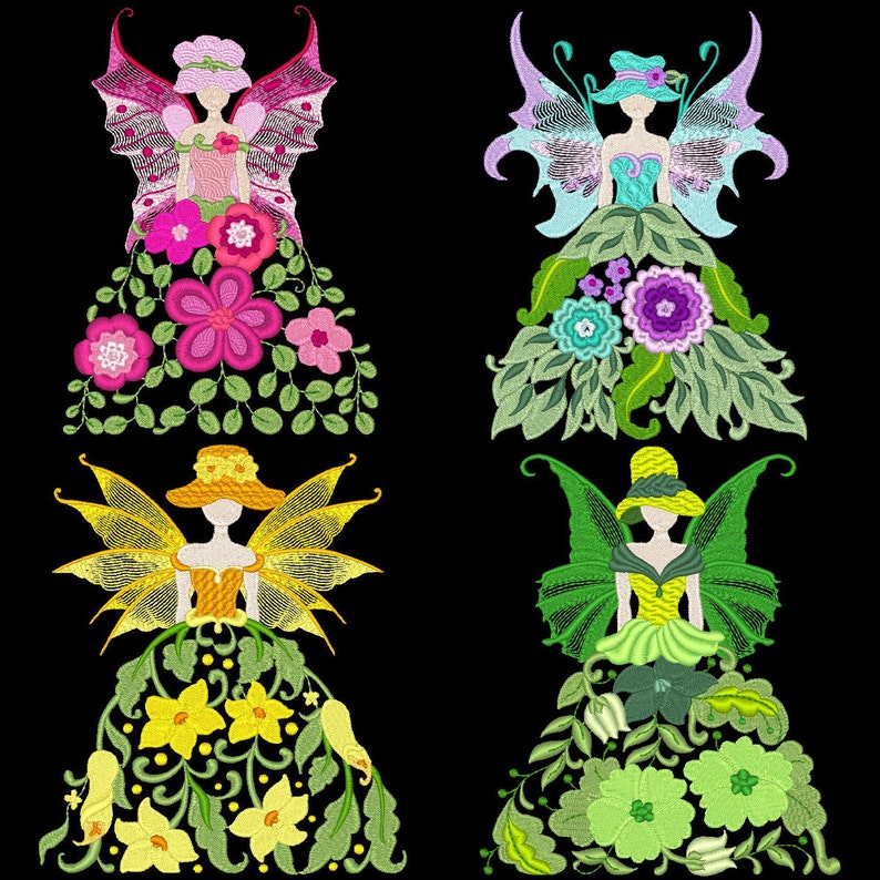 FLOWER FAIRIES (4inch) - 10 Machine Embroidery Designs Instant Download ...