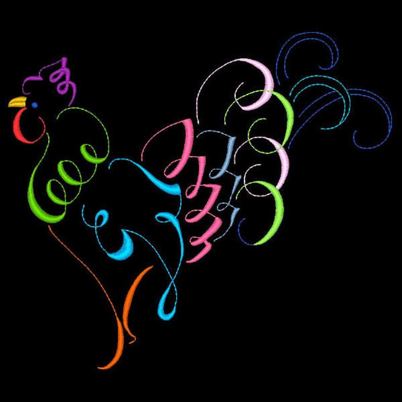SWIRLY ARTDECO ROOSTERS (5inch) - 10 Machine Embroidery Designs Instant ...