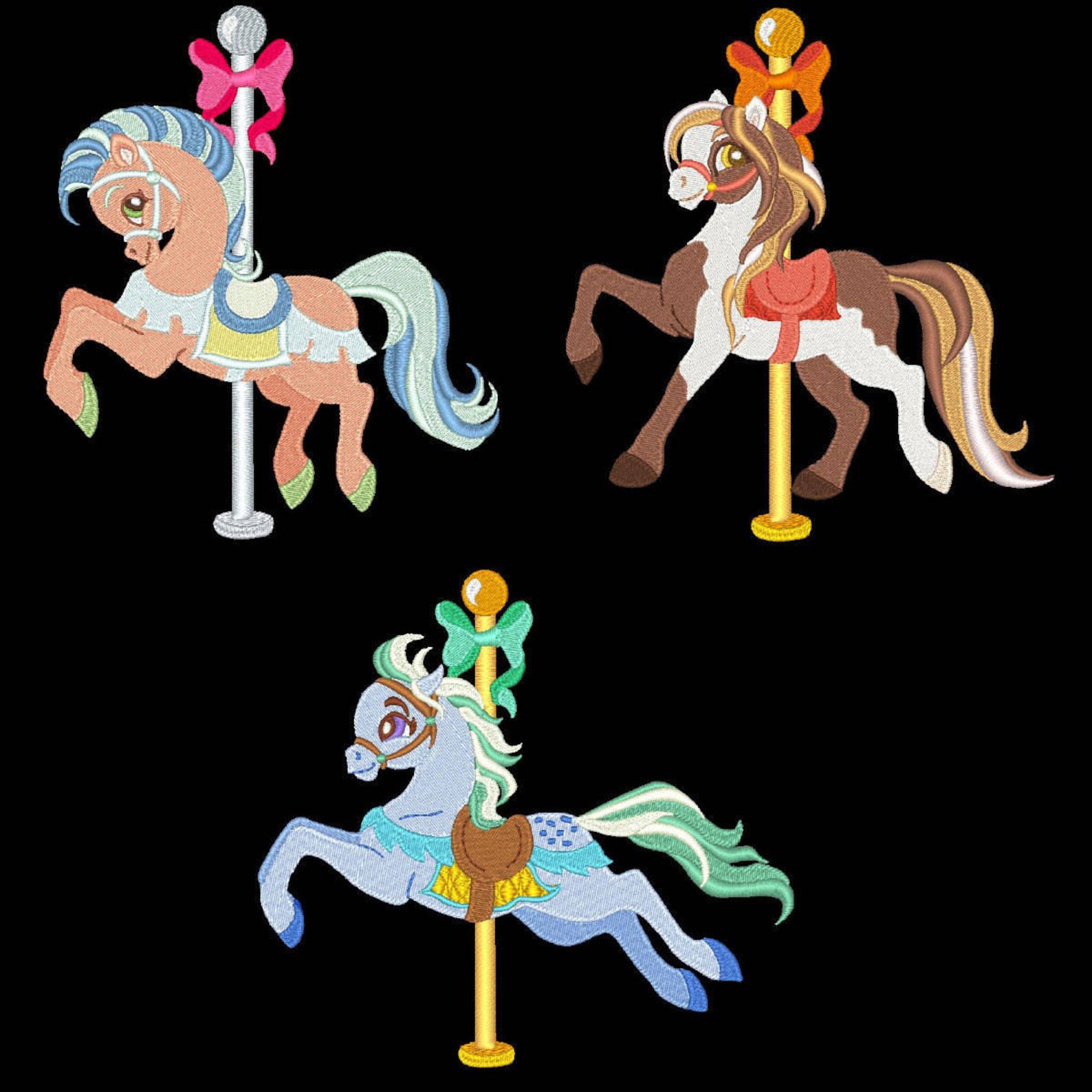 FANCY CAROUSEL HORSES 5inch 10 Machine Embroidery Designs | Etsy