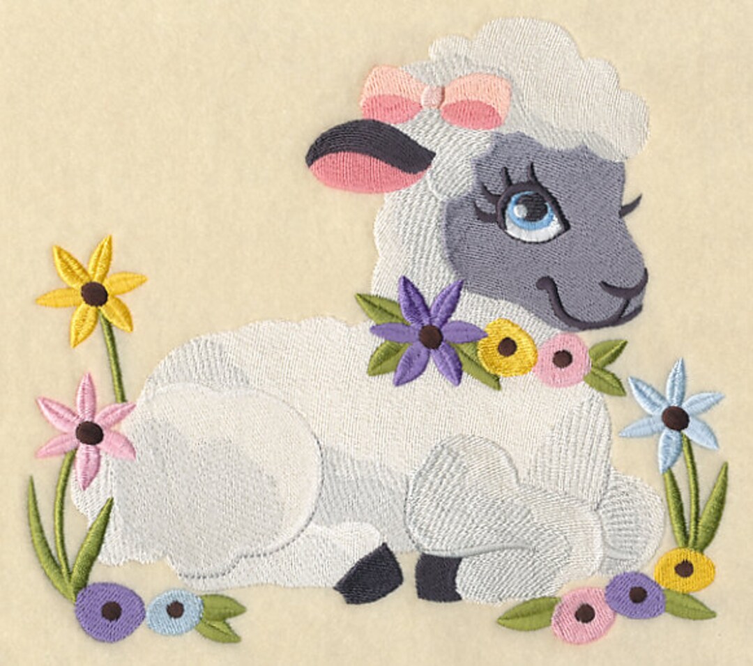 SWEET SPRING LAMB Machine Embroidered Quilt Block azeb - Etsy
