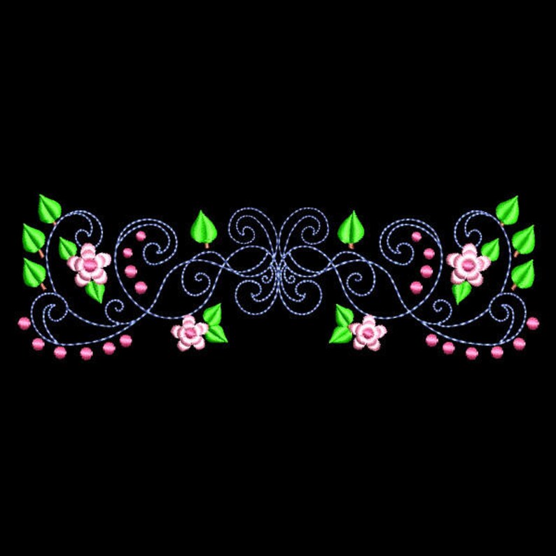 CURLY FLOWER BORDERS (4inch) - 10 Machine Embroidery Designs Instant ...