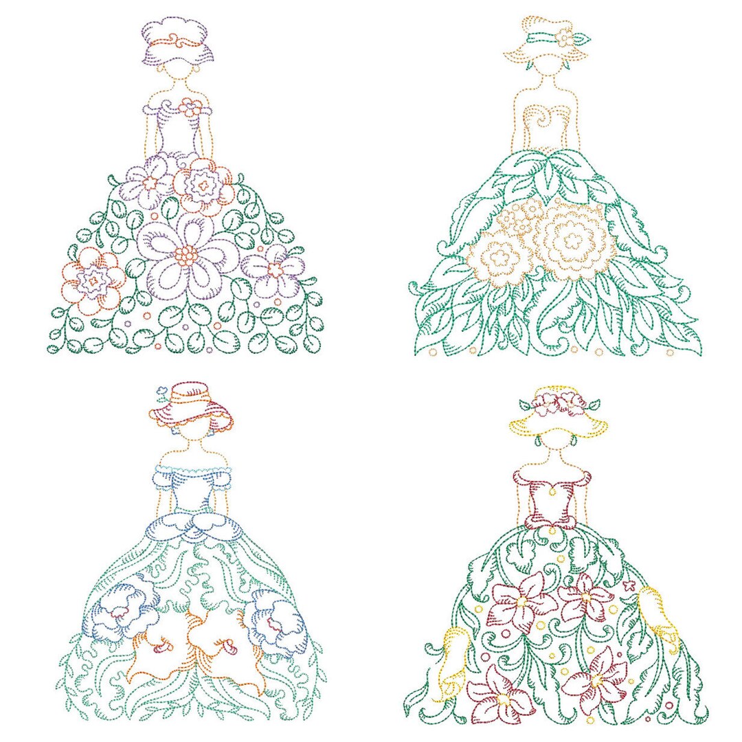 FLOWER LADIES Colorwork(4inch) - 12 Machine Embroidery Designs Instant ...