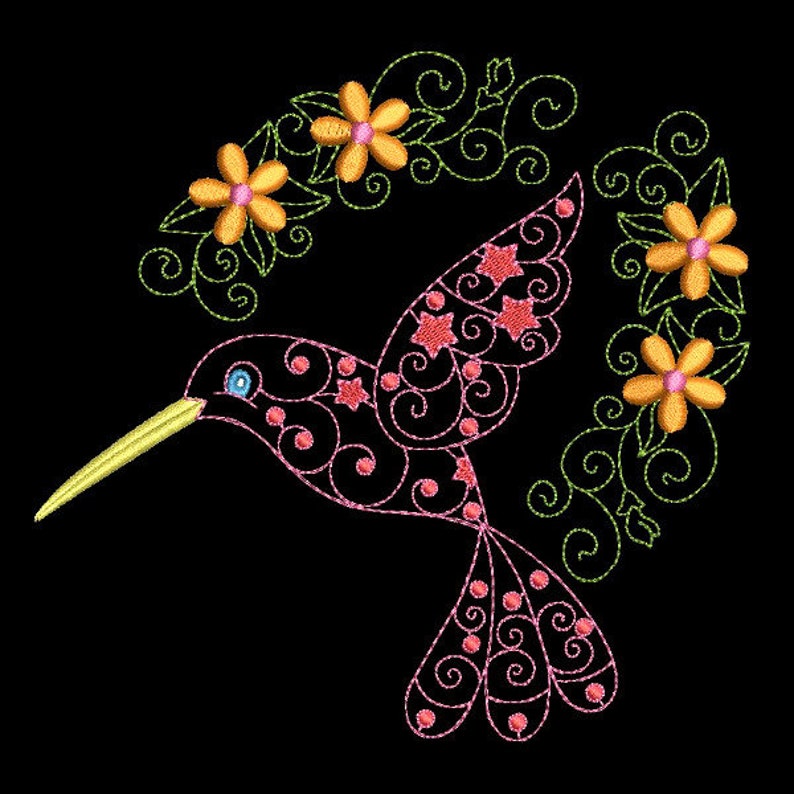 HUMMERS & FLOWERS (5 Inch)- 10 Machine Embroidery Designs Instant ...