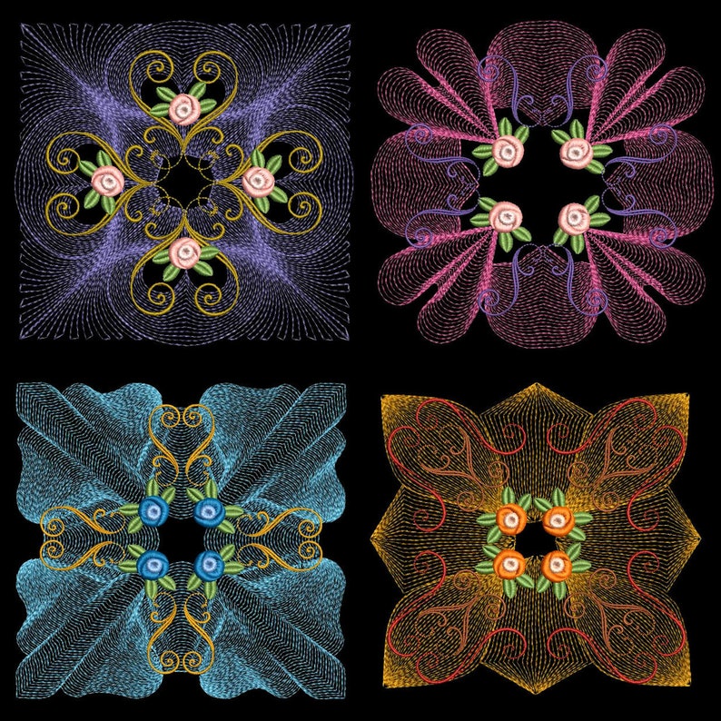 RIPPLE FLOWER SQUARES 6 Inch 10 Machine Embroidery Designs | Etsy