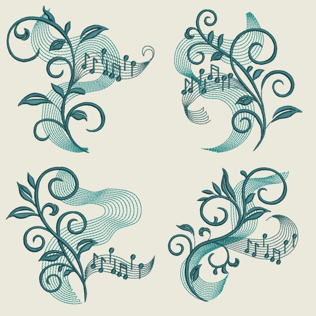 RIPPLE MUSICAL NOTES (4inch) - 10 Machine Embroidery Designs Instant ...