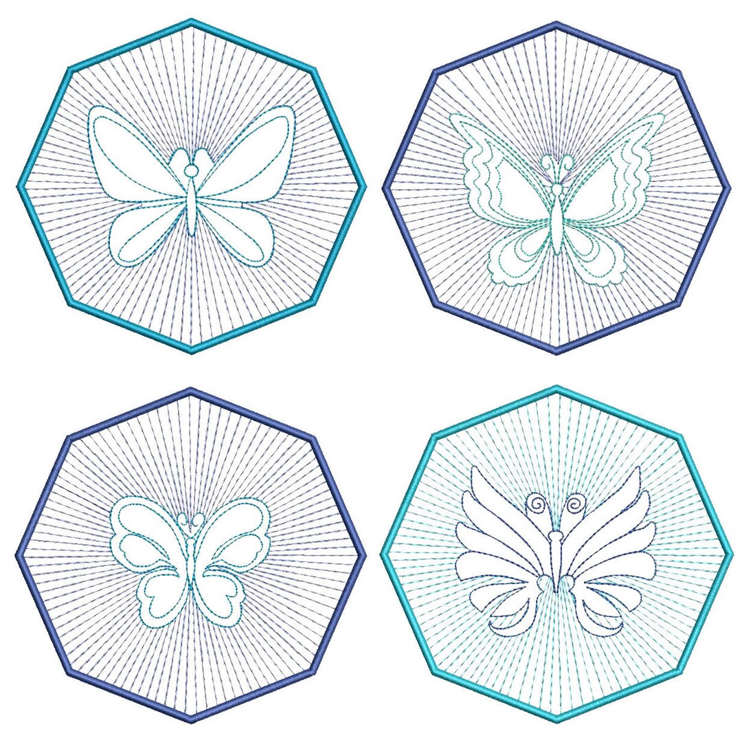 FLUTTERBY TRAPUNTO BLOCKS (4inch) - 10 Machine Embroidery Designs ...