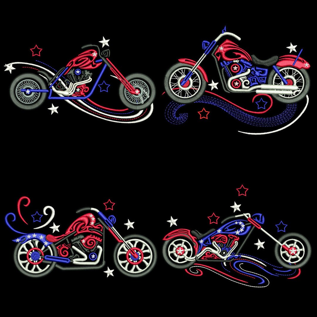 PATRIOTIC CHOPPERS (4inch) - 10 Machine Embroidery Designs Instant ...
