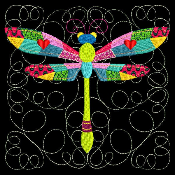 PATCHWORK DRAGONFLIES (4inch) - 24 Machine Embroidery Designs Instant ...