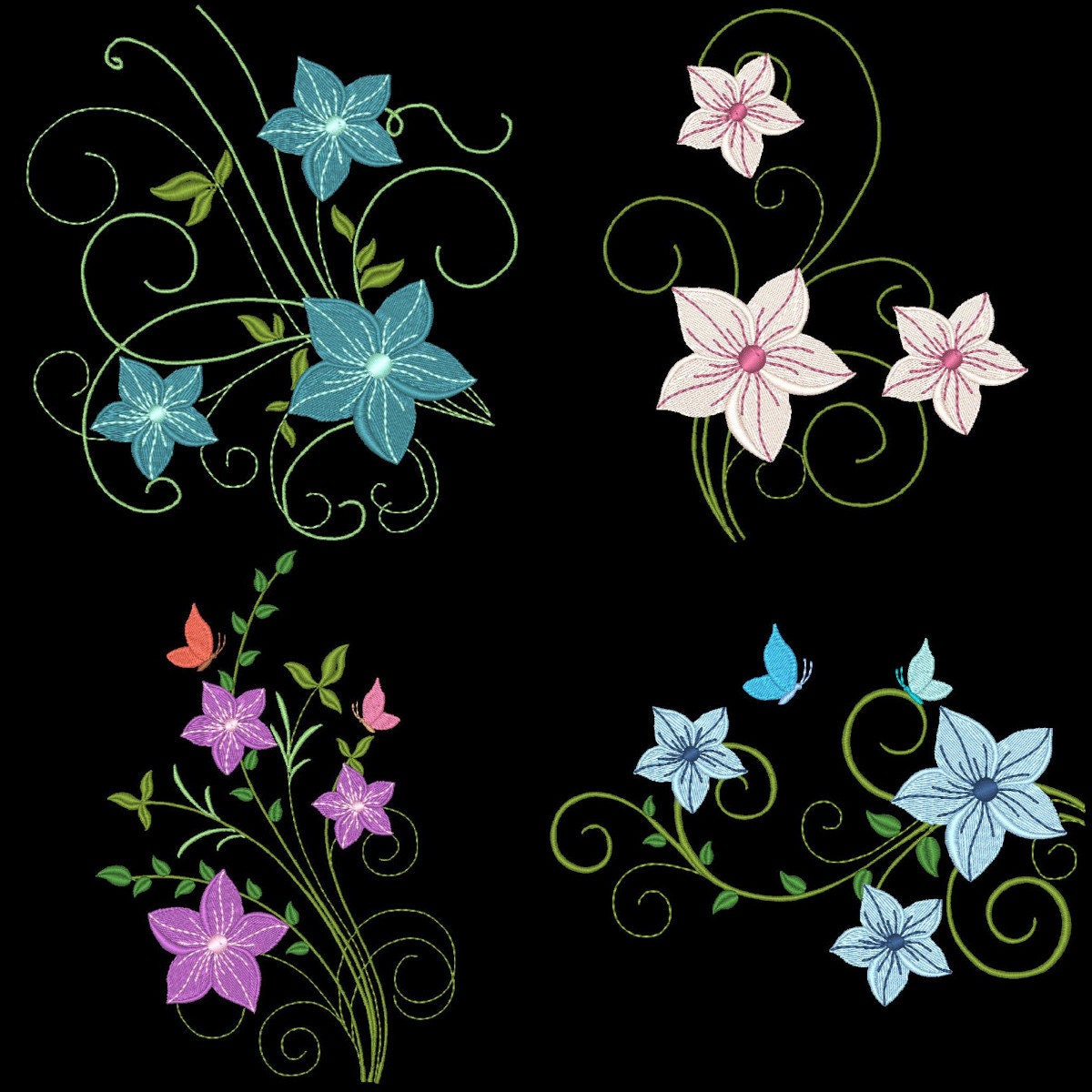FANCY FLOWERS 5 Inch 12 Machine Embroidery Designs Instant - Etsy