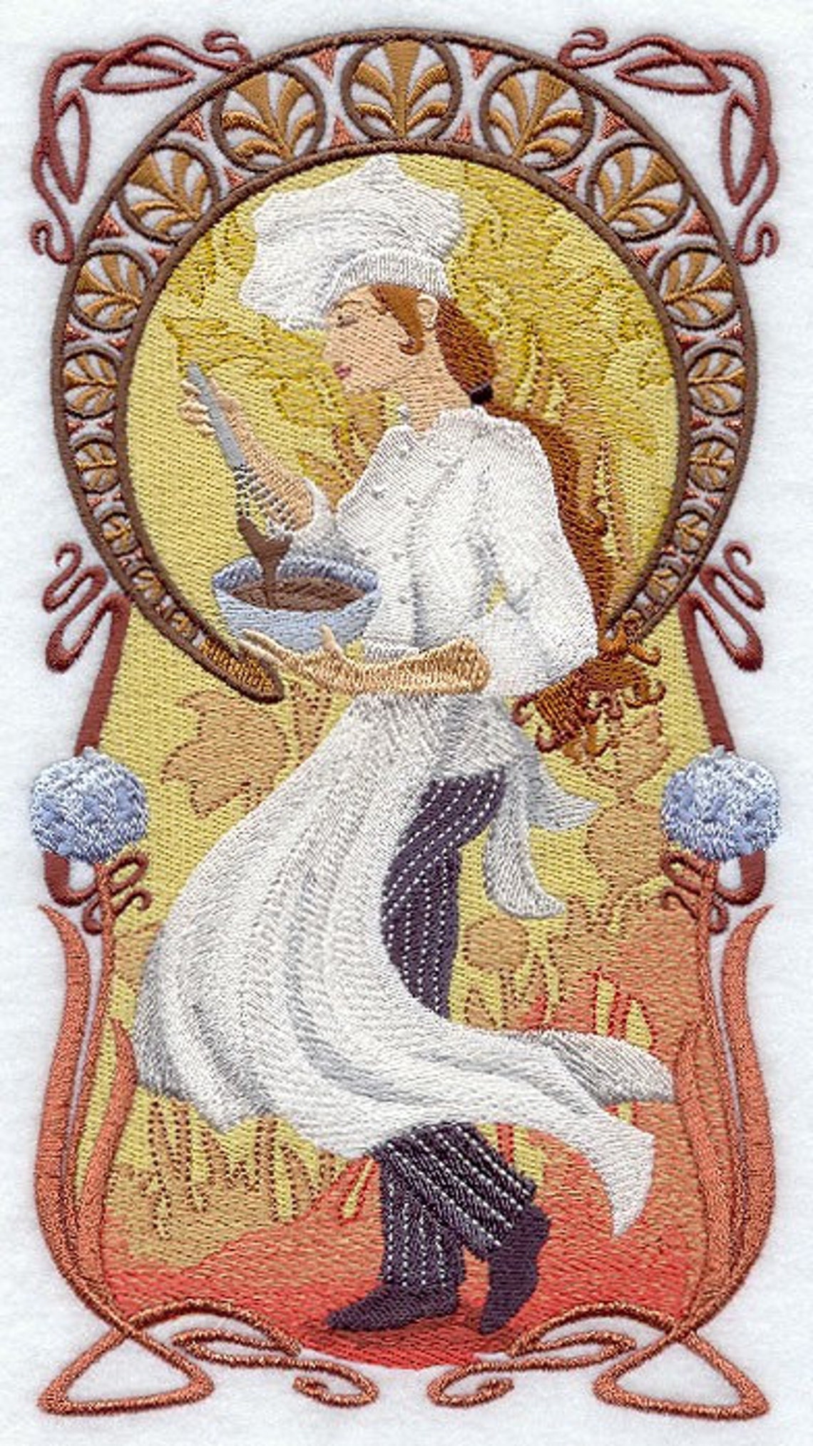 NOUVEAU CHEF STIRRING Machine Embroidered Quilt Block azeb - Etsy