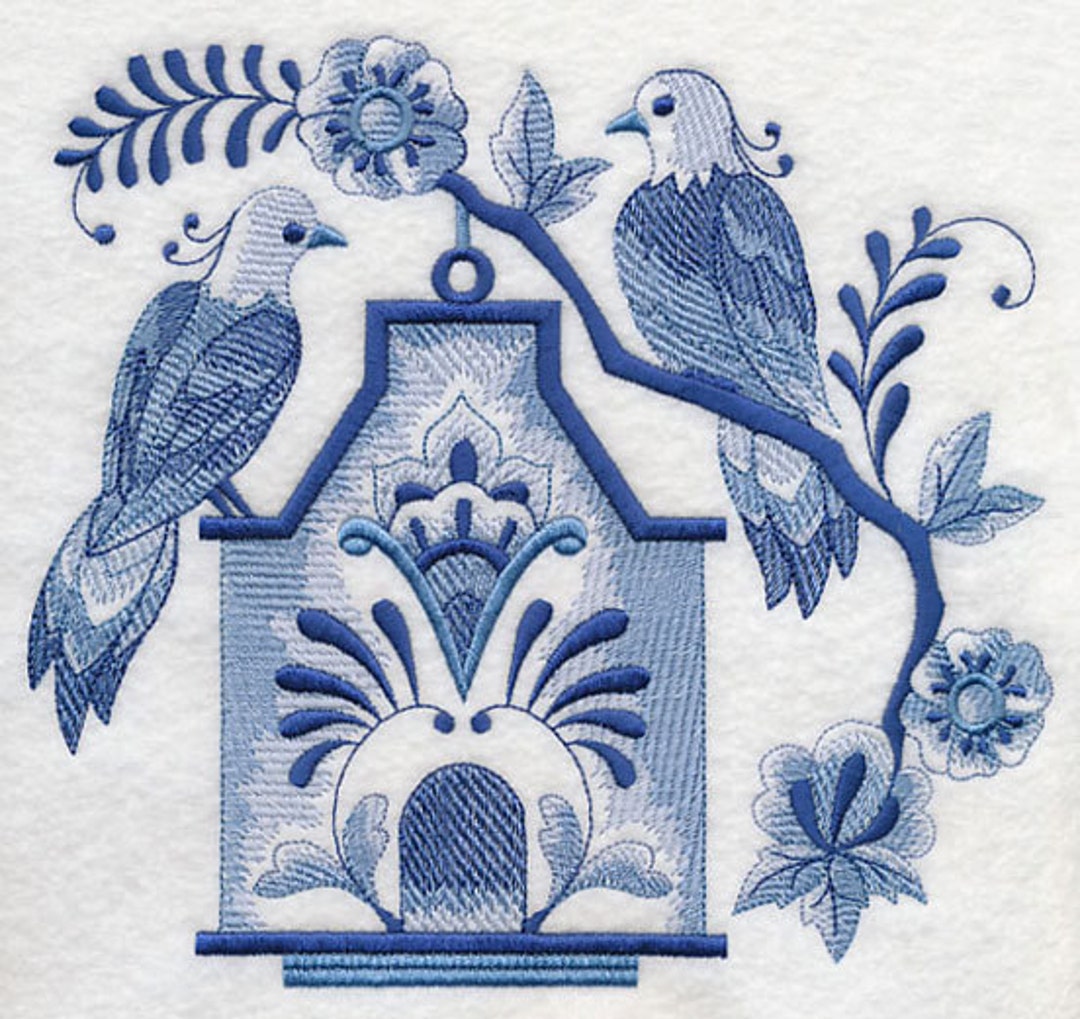 DELFT BLUE BIRDHOUSE 8 Machine Embroidered Quilt Block azeb - Etsy