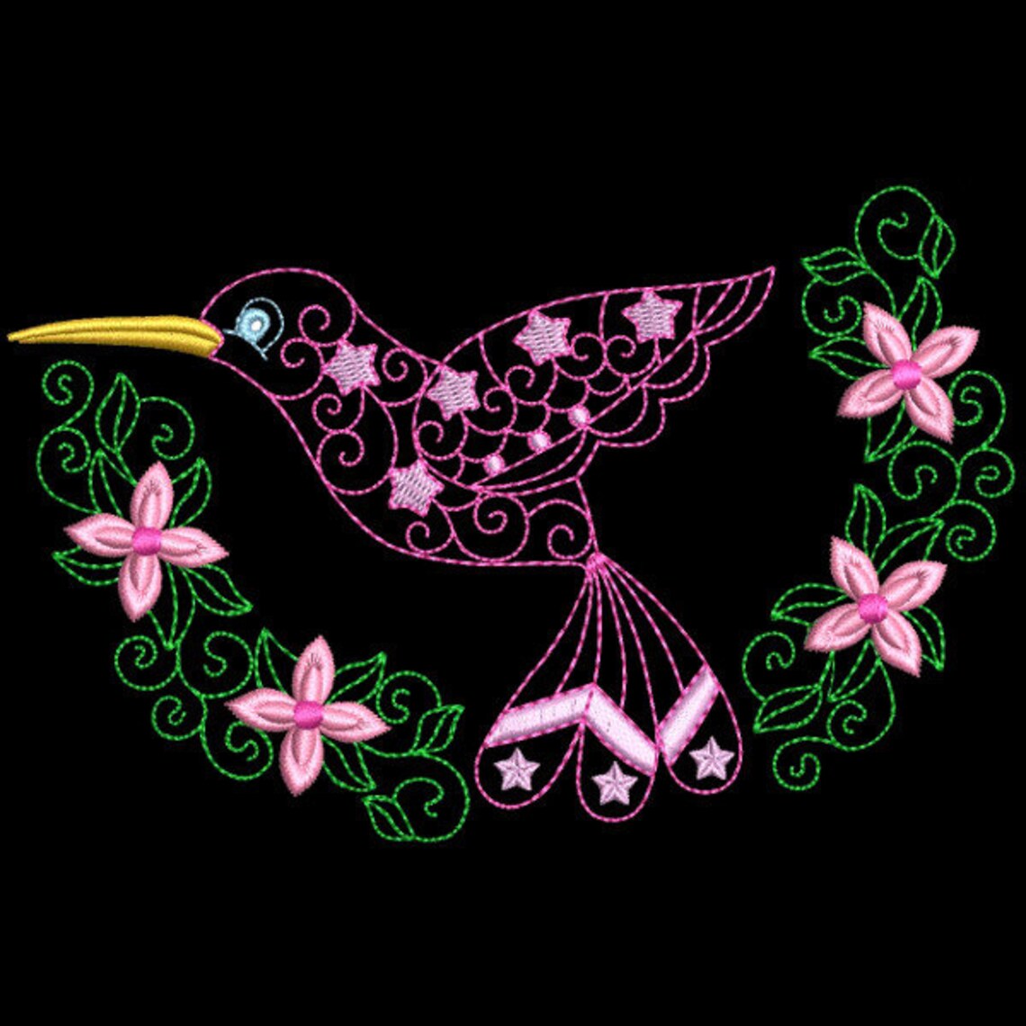 HUMMERS & FLOWERS (4 Inch)- 10 Machine Embroidery Designs Instant ...