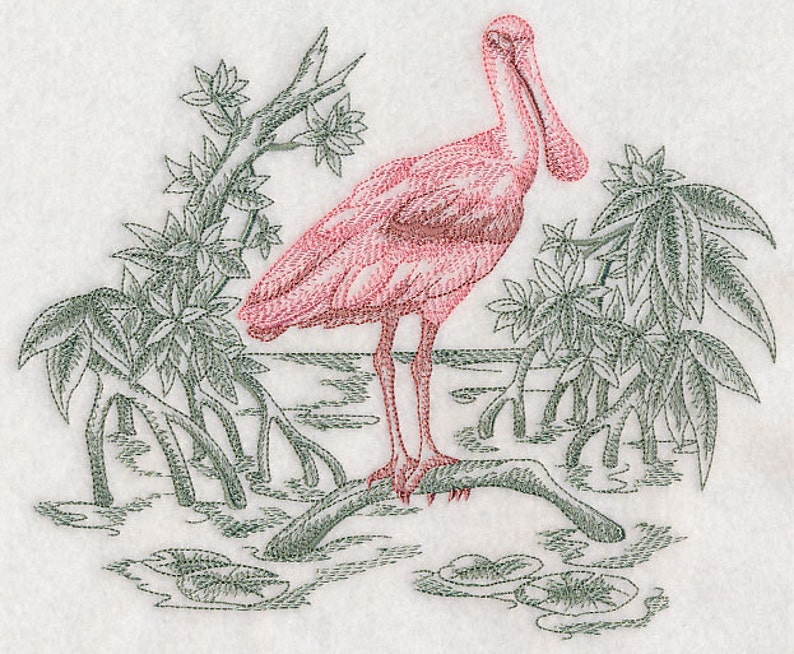 SPOONBILL SCENE TOILE Machine Embroidered Quilt Block azeb - Etsy