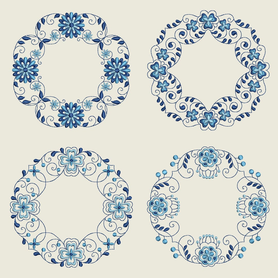 DELFT BLUE QUILT Blocks (4inch) - 10 Machine Embroidery Designs Instant ...