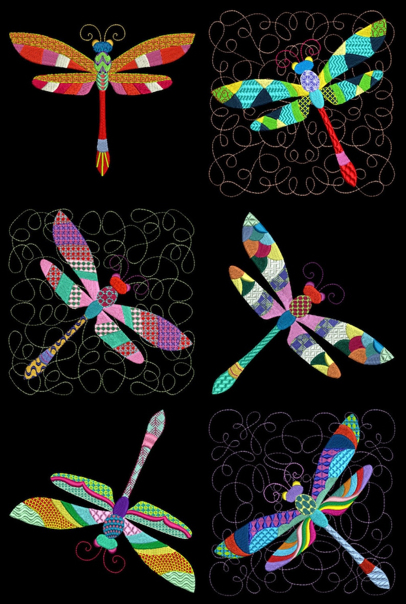 PATCHWORK DRAGONFLIES 6inch 24 Machine Embroidery Designs | Etsy