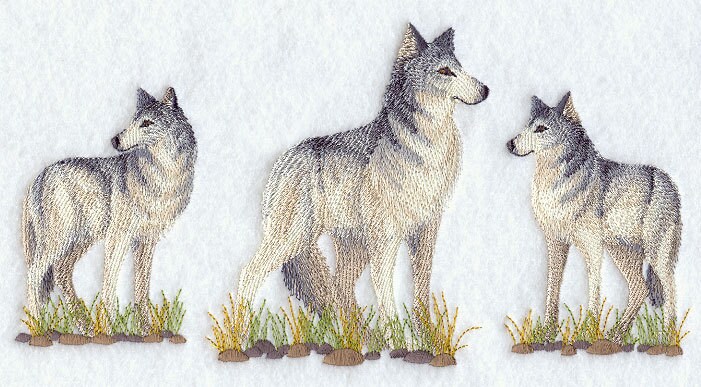 GRAY WOLF TRIO Machine Embroidered Quilt Block azeb | Etsy