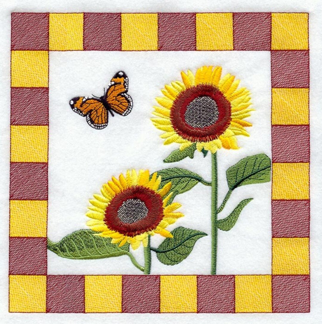 SUNFLOWER SQUARE - Machine Embroidered Quilt Blocks (AZEB) - Etsy