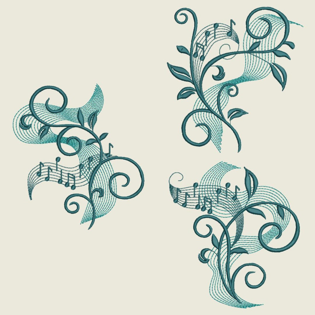 RIPPLE MUSICAL NOTES (6inch) - 10 Machine Embroidery Designs Instant ...