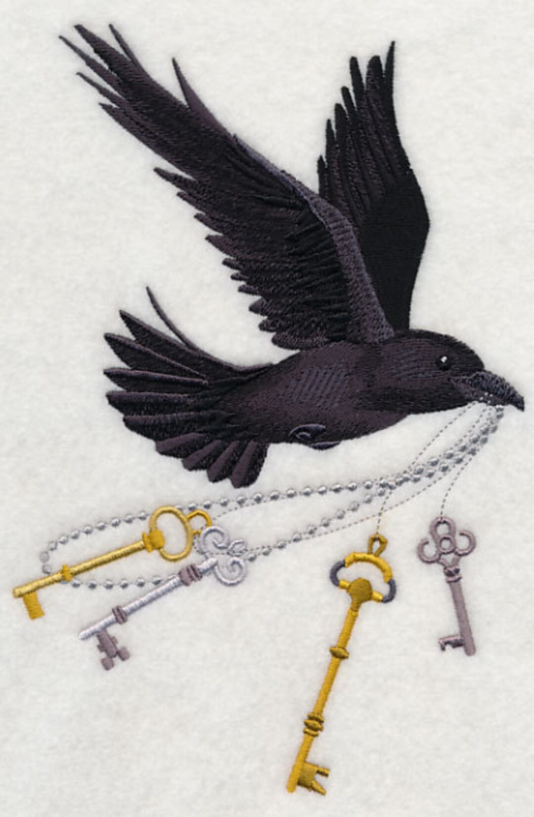 FLYING RAVEN With SKELTON Keys- Machine Embroidery Quilt Blocks (azeb ...