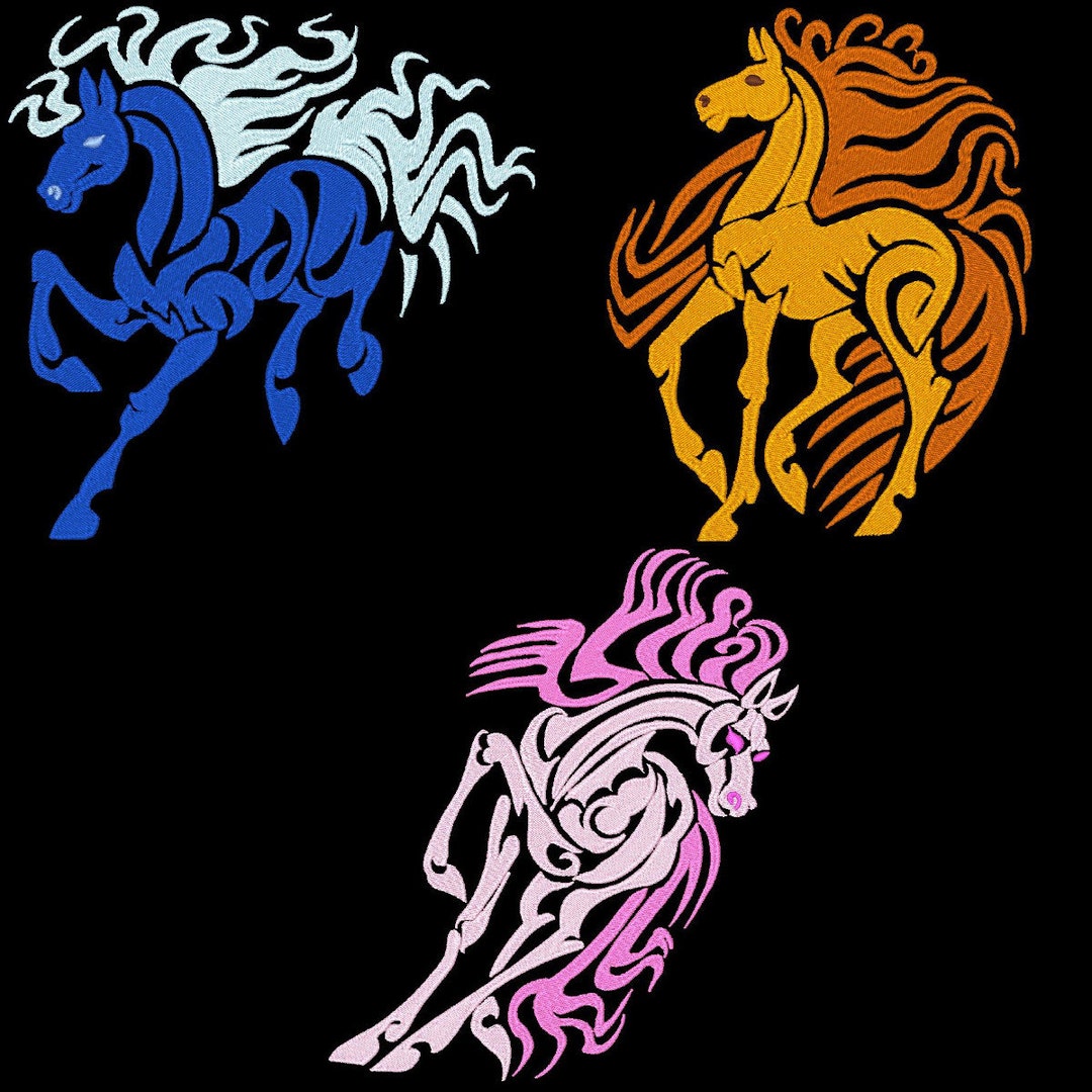 EXOTIC TRIBAL HORSES (5inch) - 10 Machine Embroidery Designs Instant ...