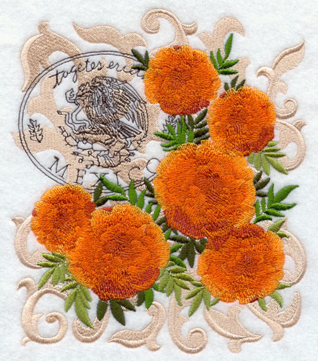 MARIGOLDS FROM MEXICO- Machine Embroidered Quilt Block (azeb) - Etsy