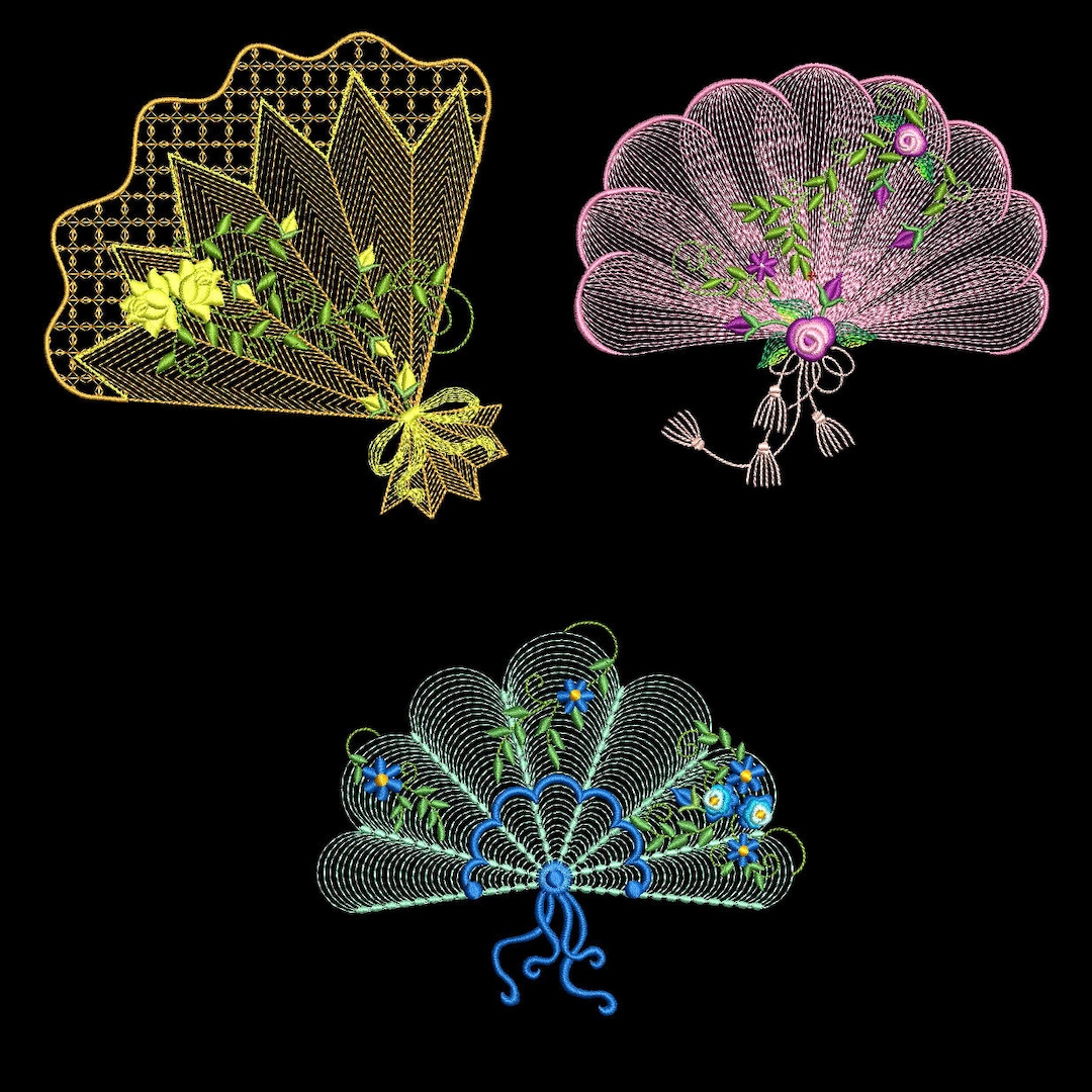 VICTORIAN FANS (6inch) - 10 Machine Embroidery Design Instant Download ...