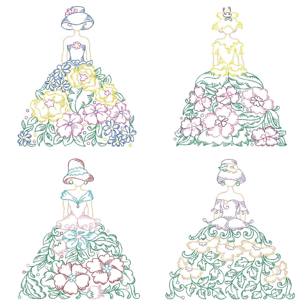 FLOWER LADIES COLORWORK (5inch) - 12 Machine Embroidery Designs Instant ...