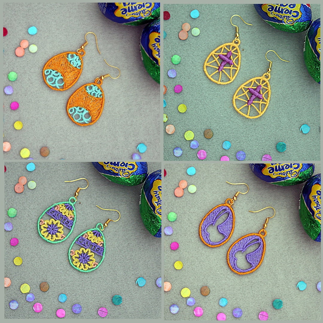 FSL EASTER EGG Earrings (1.50 Inch) (free Standing Lace)- 10 Machine ...