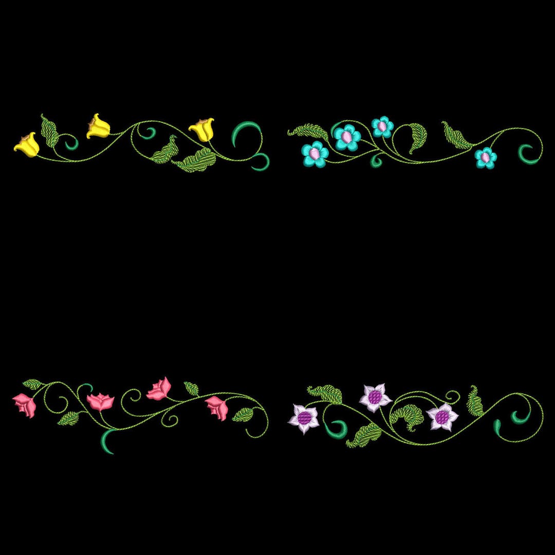 SIMPLE FLOWER BORDERS (4inch) - 10 Machine Embroidery Designs Instant ...