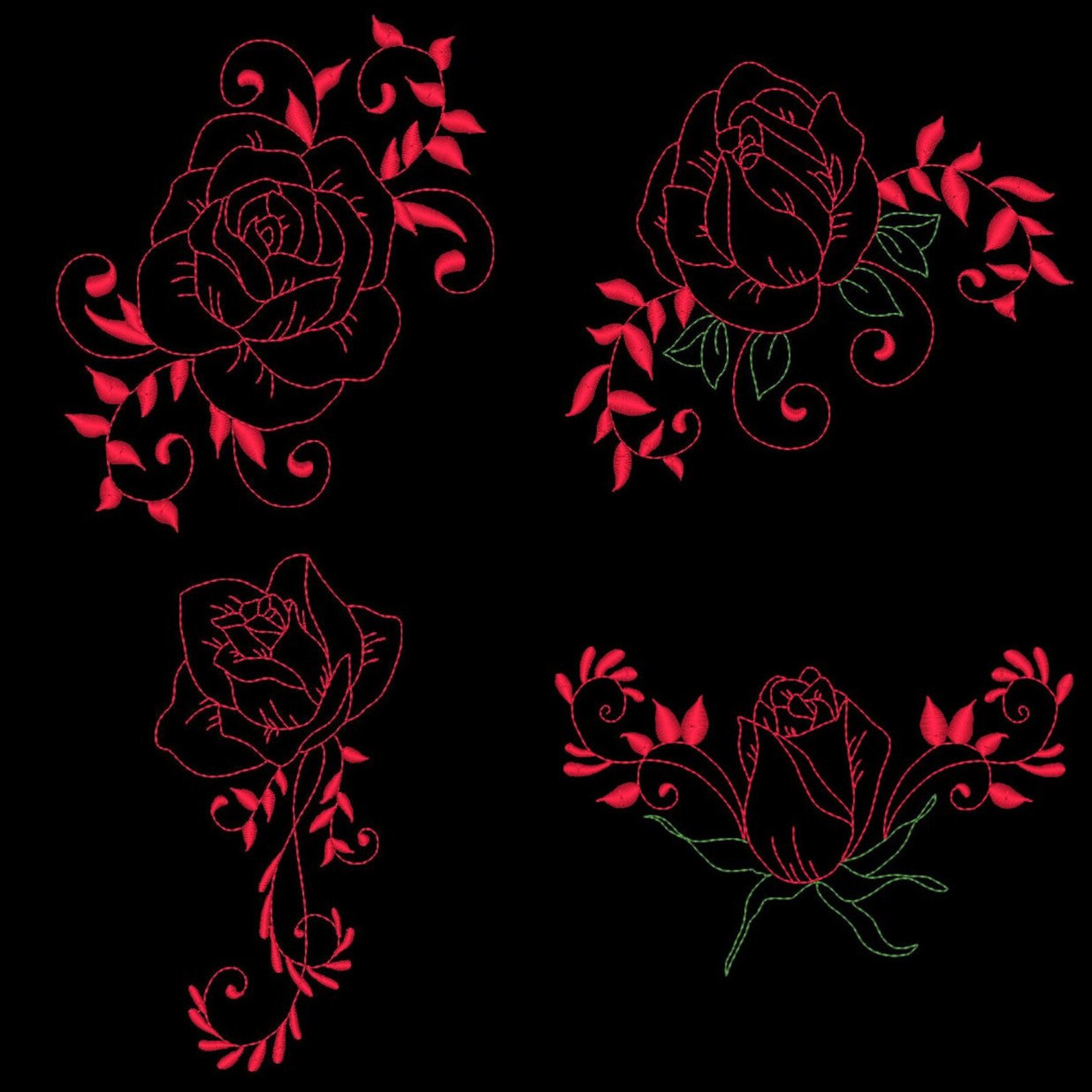 BEAUTIFUL REDWORK ROSES 4inch 10 Machine Embroidery | Etsy