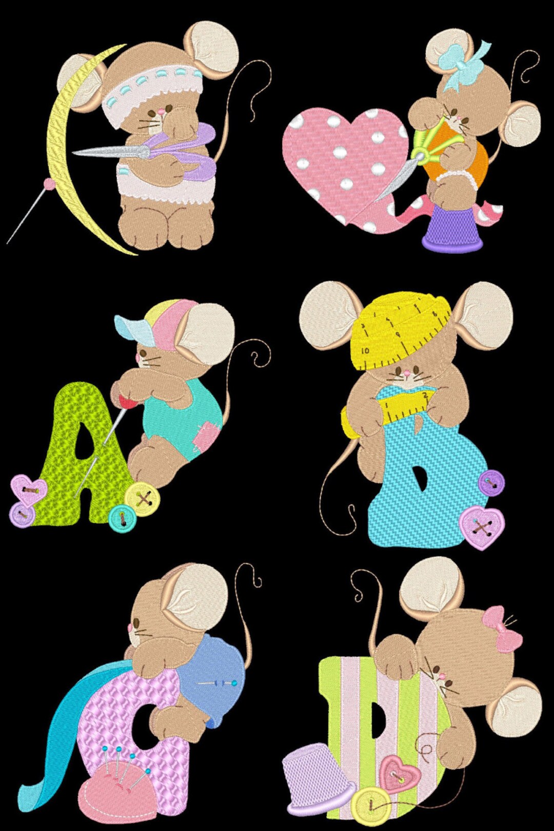 SEW SWEET MICE Alphabet - 90 Machine Embroidery Designs Instant ...