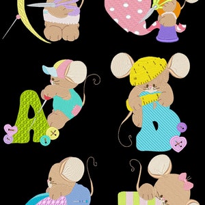 SEW SWEET MICE Alphabet - 90 Machine Embroidery Designs Instant ...